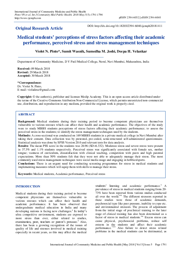 (PDF) Medical students’ perceptions of stress factors affecting their academic performance ...