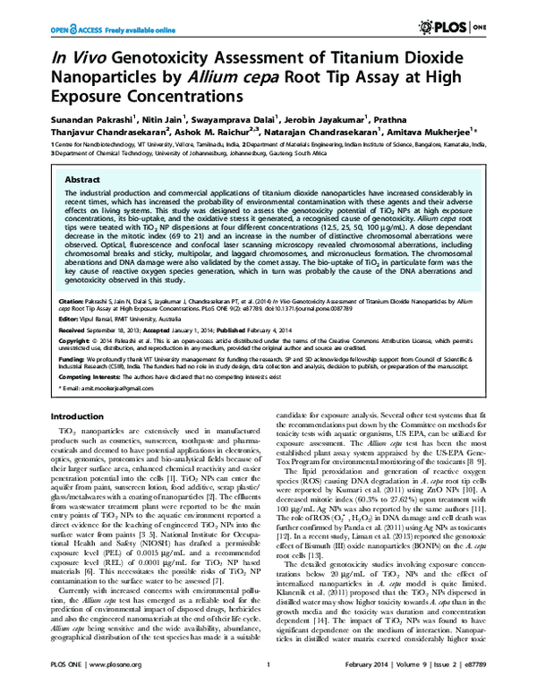(PDF) In Vivo Genotoxicity Assessment of Titanium Dioxide Nanoparticles ...