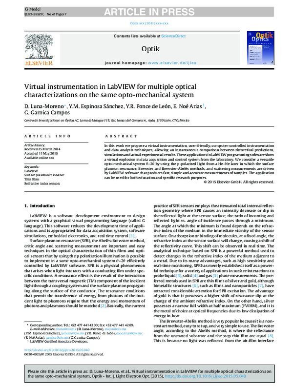 (PDF) Virtual Instrumentation in LabVIEW for Multiple Optical ...
