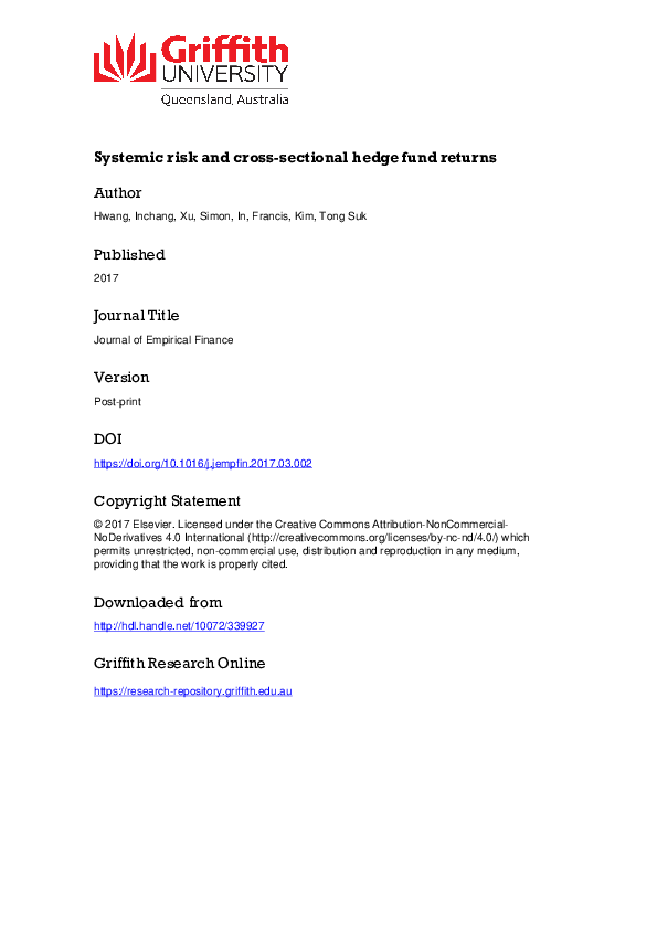 (PDF) Systemic Risk and Cross-Sectional Hedge Fund Returns