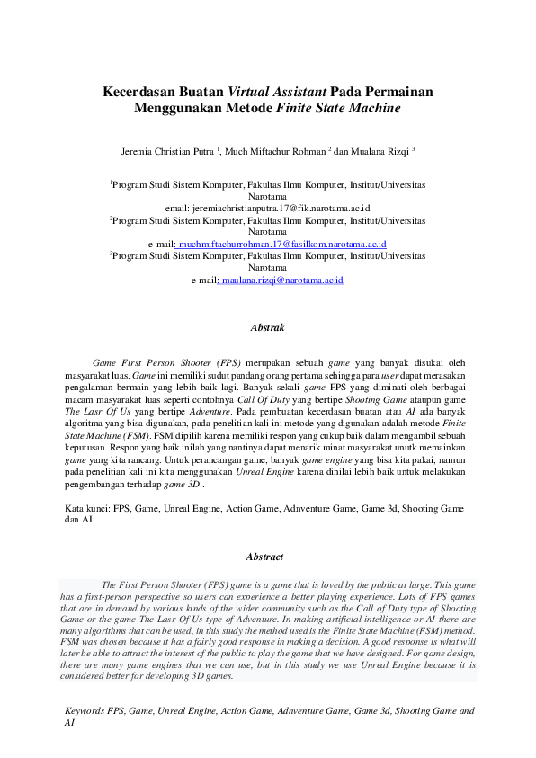 (PDF) Kecerdasan Buatan Virtual Assistant Pada Permainan Menggunakan Metode Finite State Machine ...