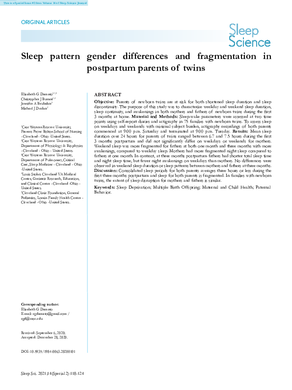 (PDF) Sleep pattern gender differences and fragmentation in postpartum ...