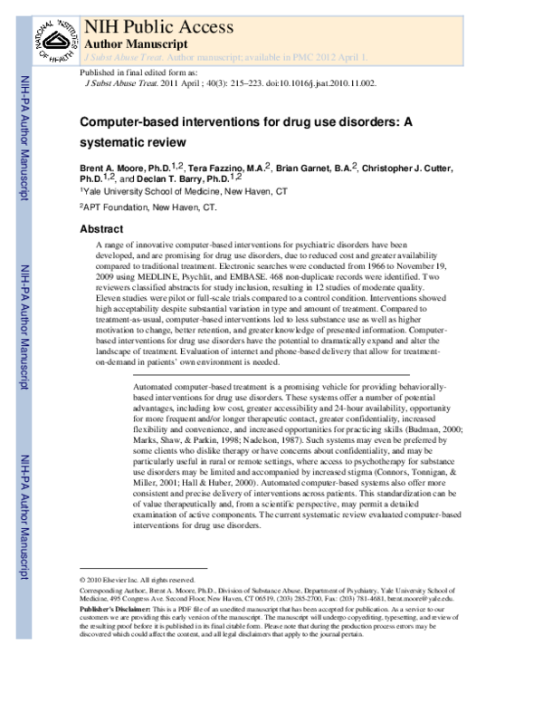 Pdf Computer Based Interventions For Drug Use Disorders A Systematic