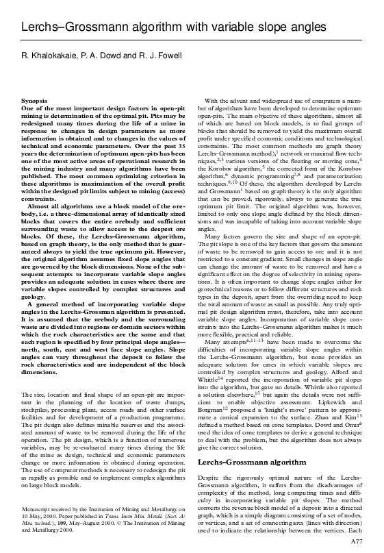 (PDF) Lerchs–Grossmann algorithm with variable slope angles