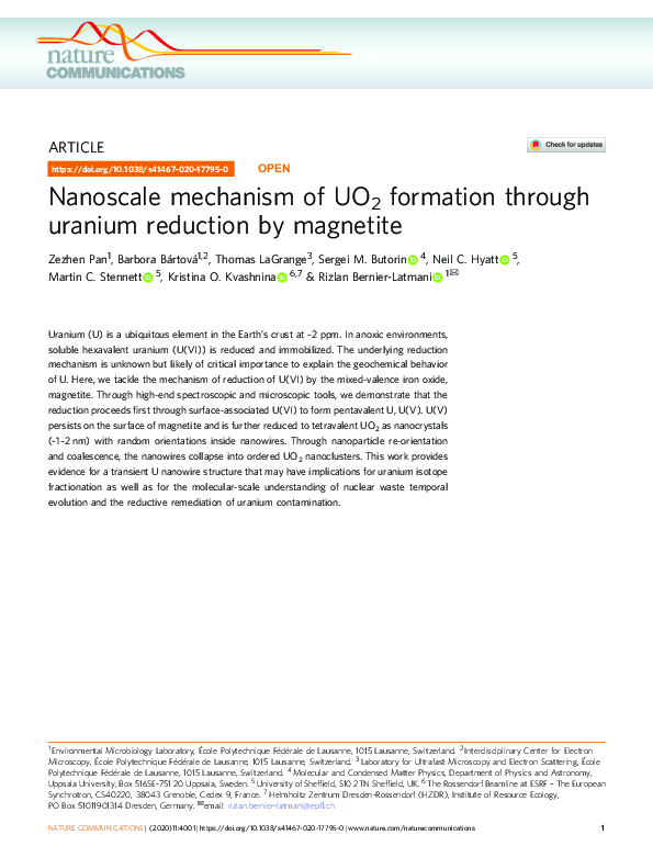 (PDF) Nanoscale mechanism of UO2 formation through uranium reduction by ...