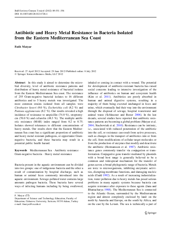 (PDF) Antibiotic and Heavy Metal Resistance in Bacteria Isolated from ...