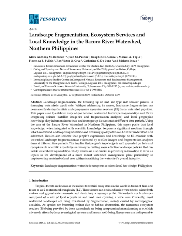 (PDF) Landscape Fragmentation, Ecosystem Services and Local Knowledge in the Baroro River ...