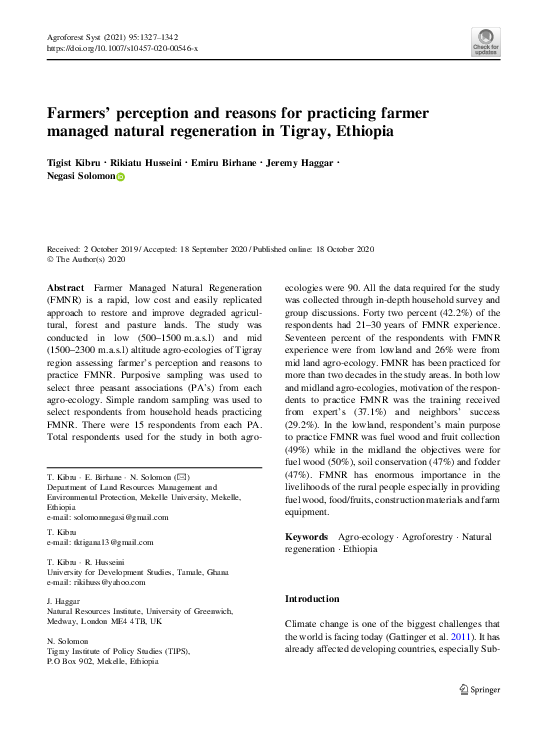 (PDF) Farmers’ perception and reasons for practicing farmer managed natural regeneration in ...