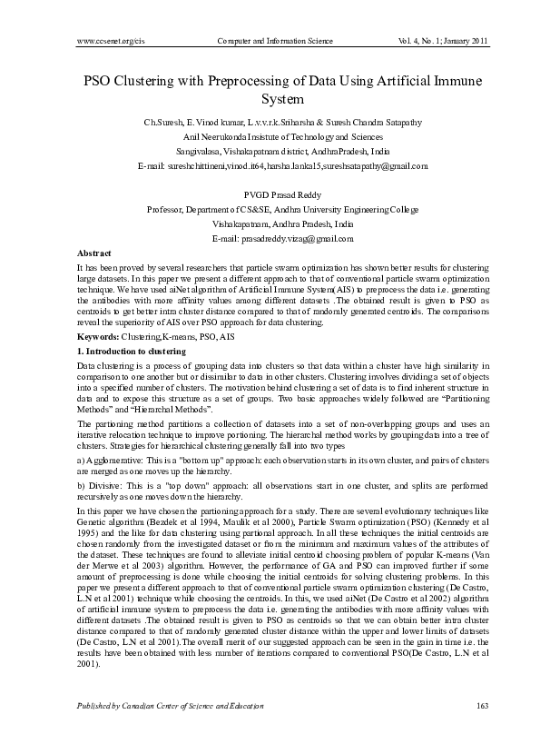 (PDF) PSO Clustering with Preprocessing of Data Using Artificial Immune System