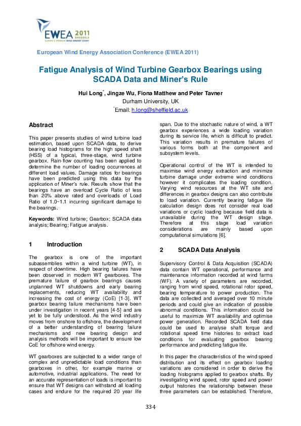 (PDF) Fatigue analysis of wind turbine gearbox bearings using SCADA data and Miner's rule