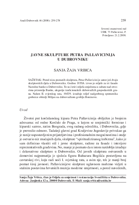 (PDF) Javne skulpture Petra Pallavicinija u Dubrovniku | Sanja Vrbica ...