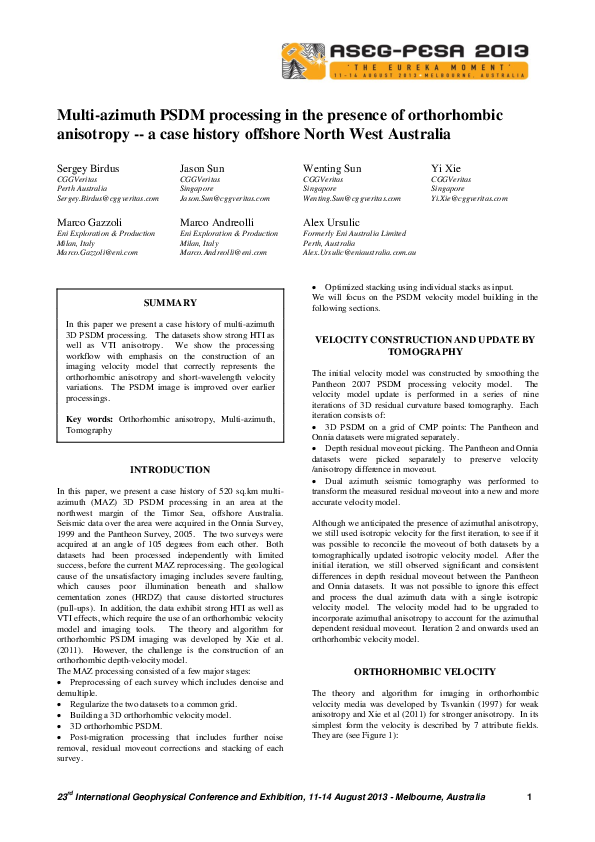 (PDF) Multi-Azimuth PSDM Processing in the Presence of Orthorhombic ...