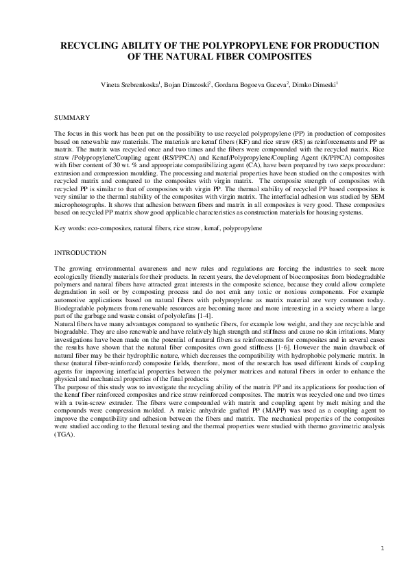 (PDF) Recycling ability of the polypropylene for production of the ...