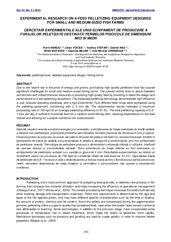 (PDF) Experimental Research on a Feed Pelletizing Equipment Designed ...