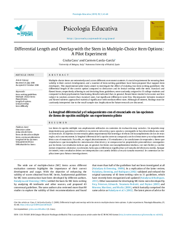 (PDF) La longitud diferencial y el solapamiento con el enunciado en las ...