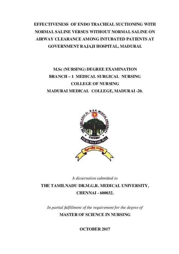 (PDF) Effectiveness of endotracheal suctioning with normal saline Versus without normal saline ...