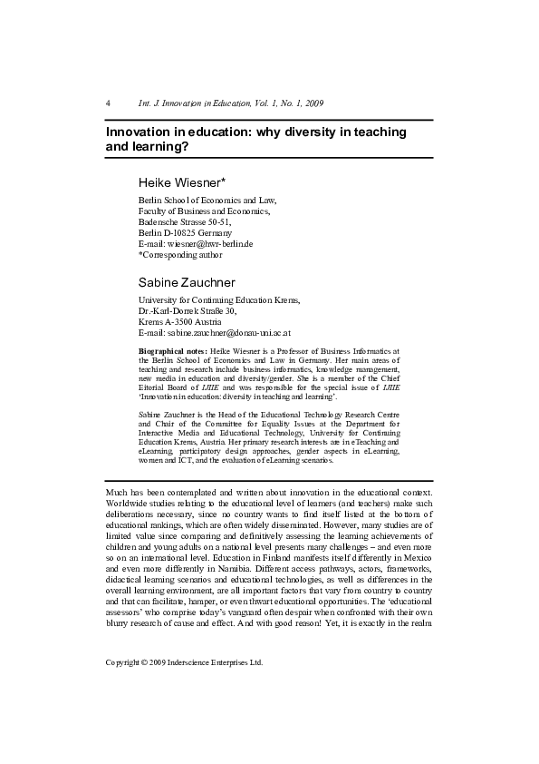 (PDF) Innovation in education: why diversity in teaching and learning?