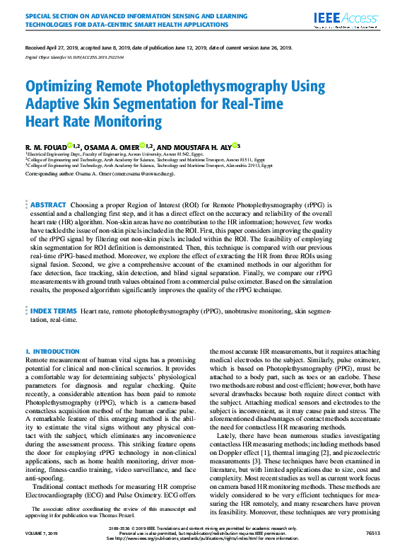 Pdf Optimizing Remote Photoplethysmography Using Adaptive Skin