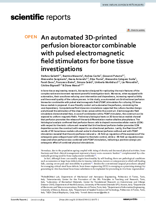 Pdf An Automated 3d Printed Perfusion Bioreactor Combinable With Pulsed Electromagnetic Field