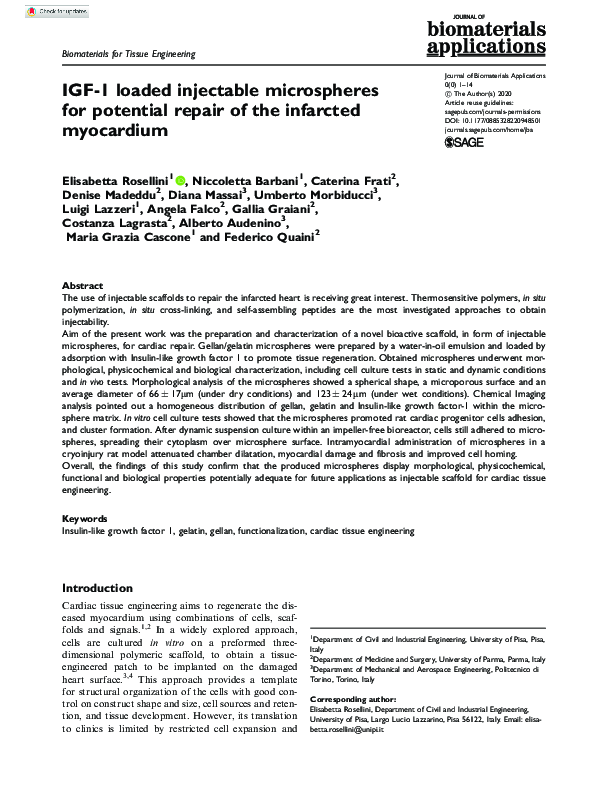 (PDF) IGF-1 loaded injectable microspheres for potential repair of the ...