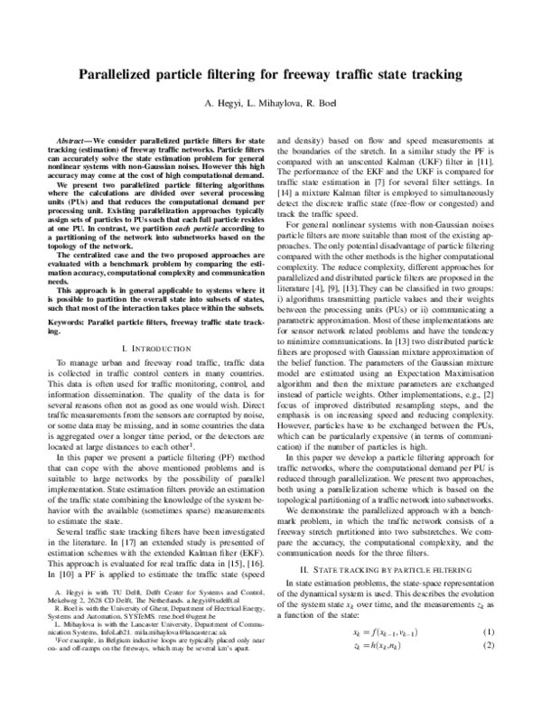 Parallelized Particle Filtering For Freeway Traffic State Tracking
