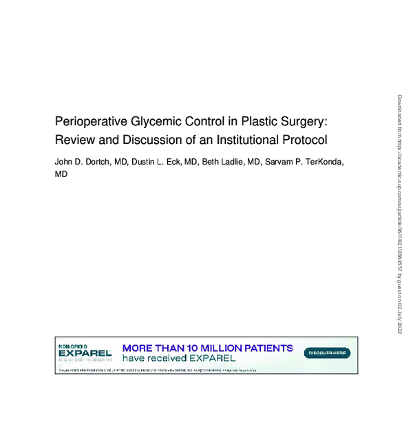 (PDF) Perioperative Glycemic Control in Plastic Surgery: Review and Discussion of an ...