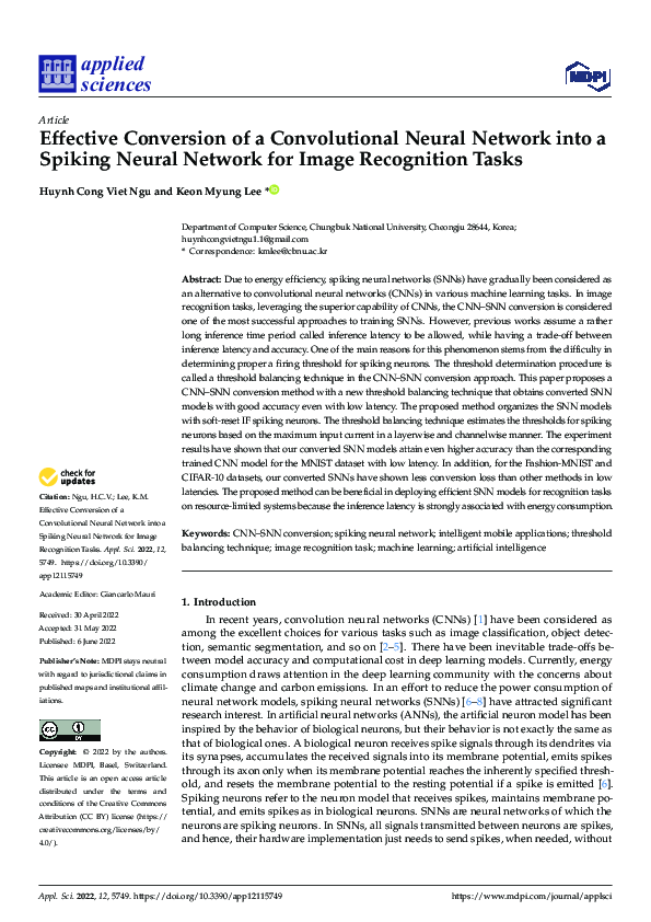 (PDF) Effective Conversion of a Convolutional Neural Network into a Spiking Neural Network for ...