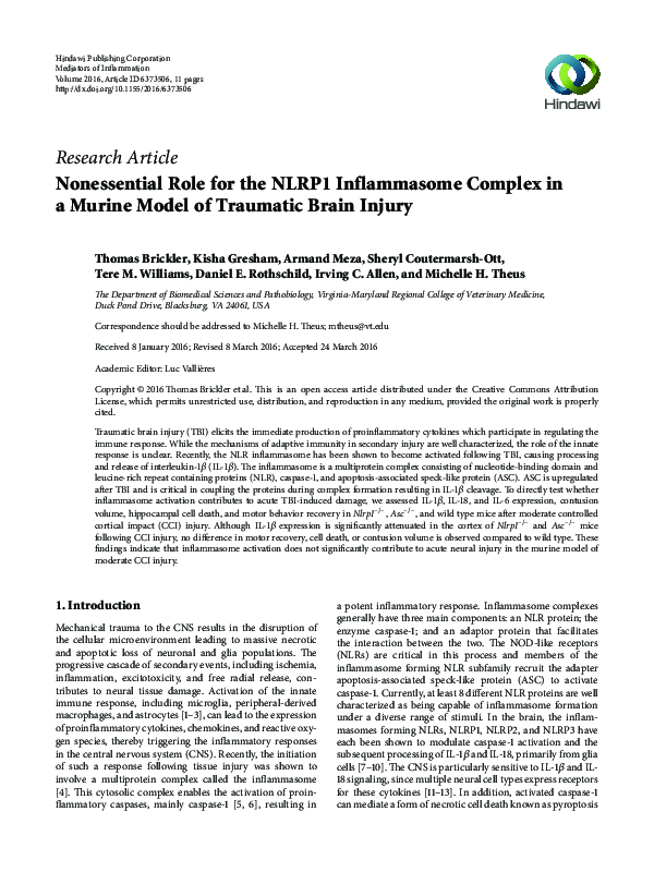 (PDF) Nonessential Role for the NLRP1 Inflammasome Complex in a Murine ...
