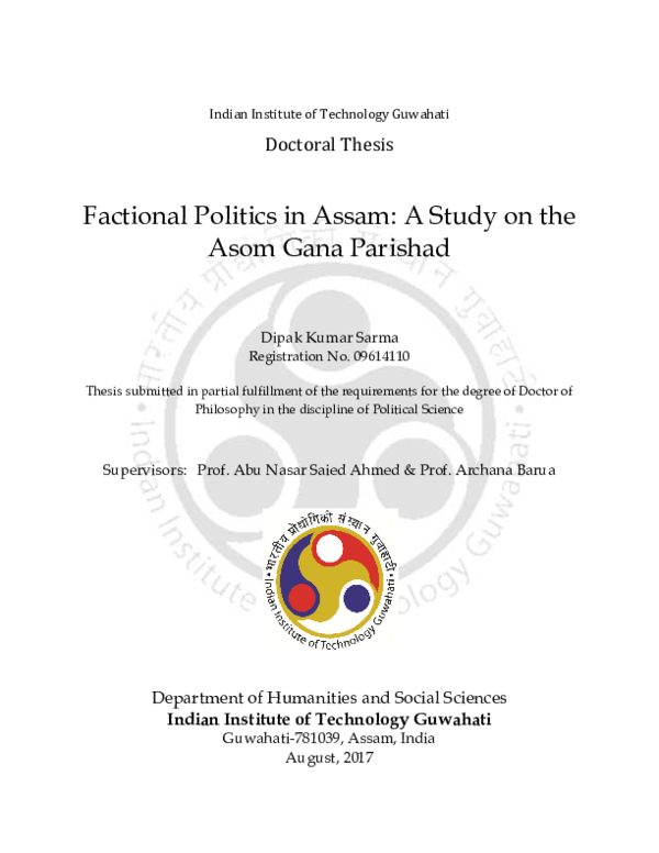 (PDF) Factional politics in Assam : A study on the Asom Gana Parishad