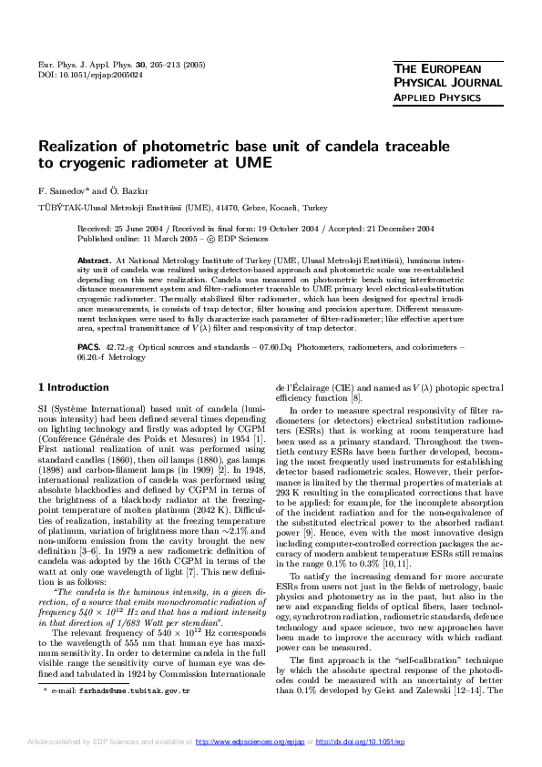 (PDF) Realization of photometric base unit of candela traceable to ...
