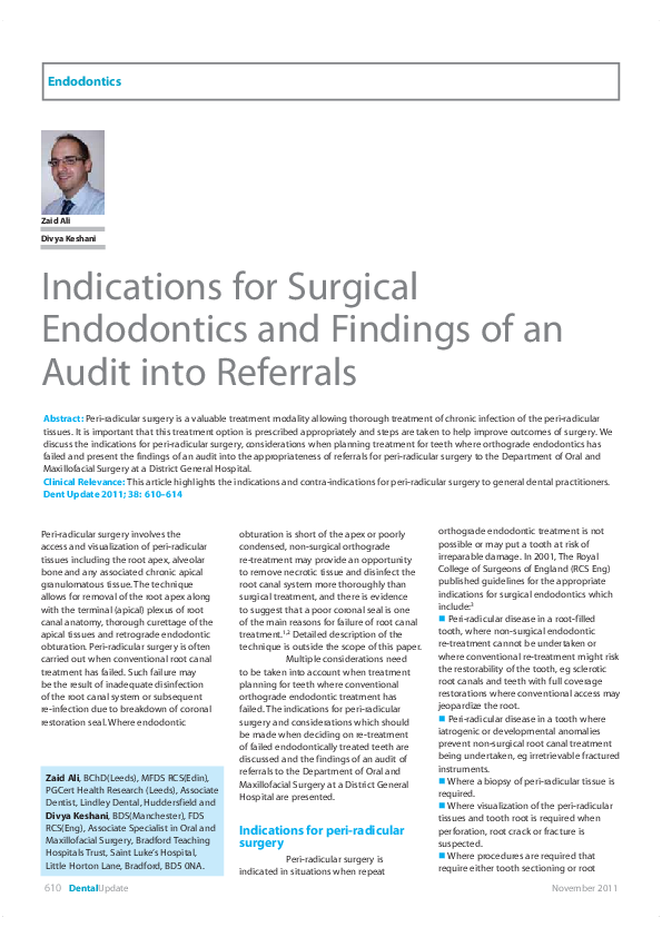 (PDF) Indications for surgical endodontics and findings of an audit ...