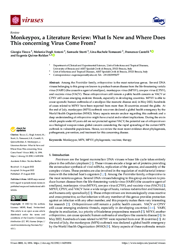 (PDF) Monkeypox, a Literature Review: What Is New and Where Does This ...