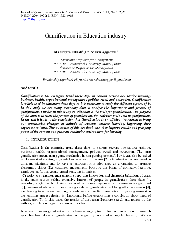 (PDF) Gamification in Education industry