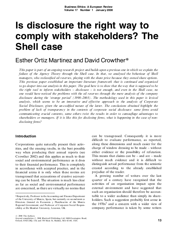 (PDF) Is disclosure the right way to comply with stakeholders? The ...