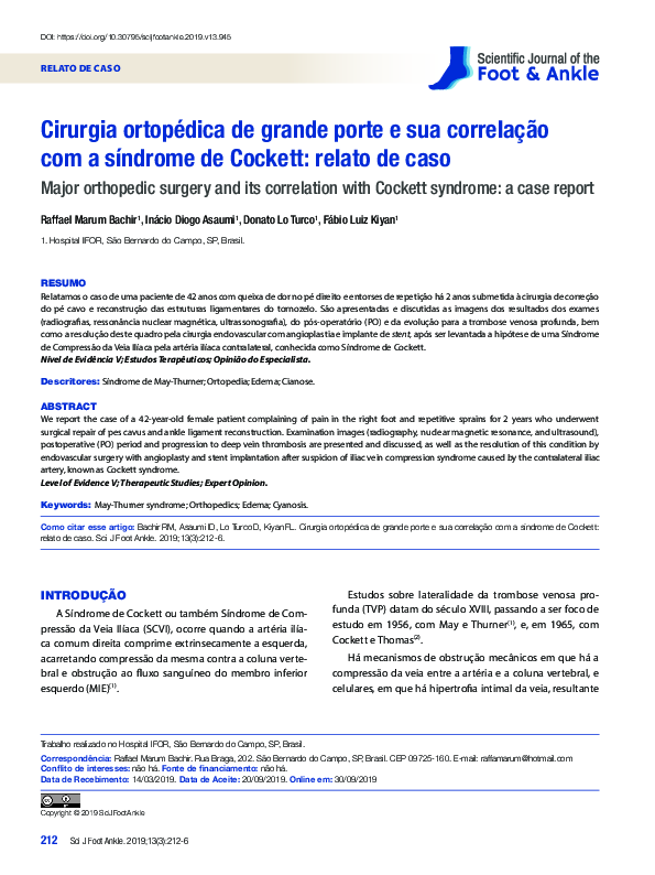 (PDF) Major orthopedic surgery and its correlation with Cockett syndrome