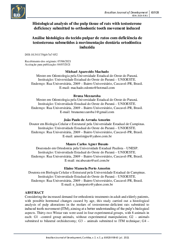 (PDF) Histological analysis of the pulp tissue of rats with ...