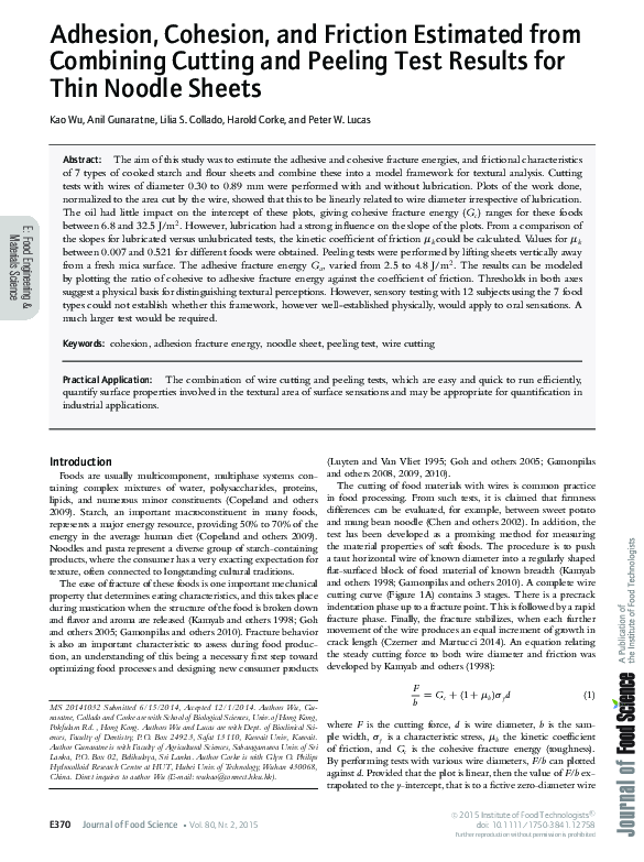 (PDF) Adhesion, cohesion, and friction estimated from combining cutting ...