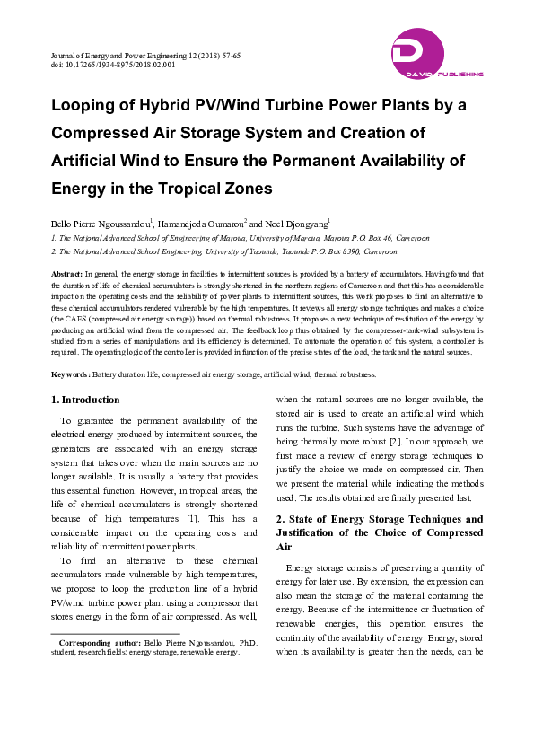 (PDF) Looping of Hybrid PV/Wind Turbine Power Plants by a Compressed ...
