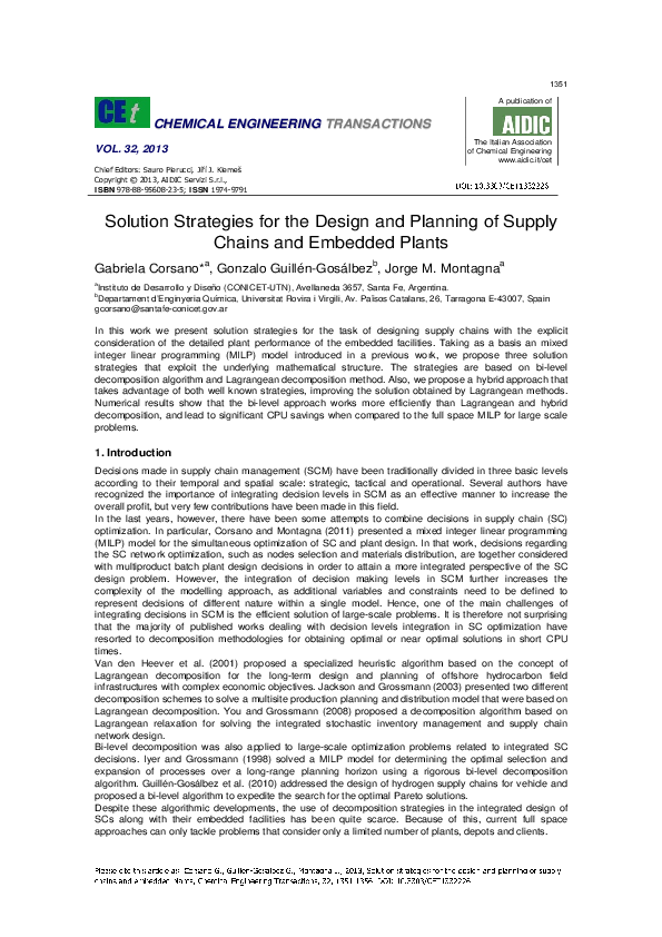 (PDF) Solution Strategies for the Design and Planning of Supply Chains ...