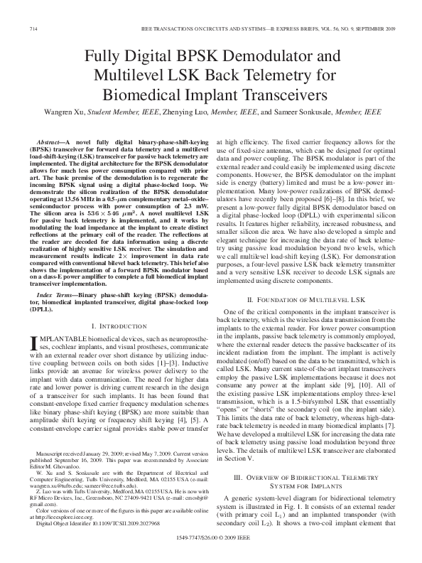 (PDF) Fully Digital BPSK Demodulator and Multilevel LSK Back Telemetry for