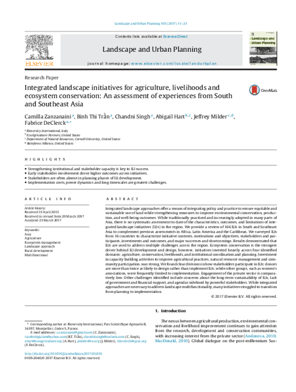 (PDF) Integrated landscape initiatives for agriculture, livelihoods and ...