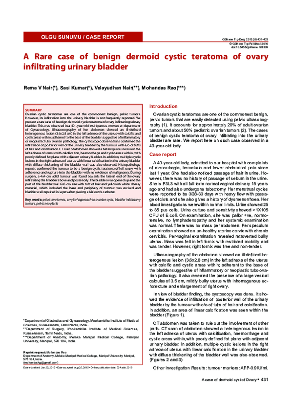 (PDF) A Rare case of Benign Dermoid Cystic Teratoma of Ovary ...