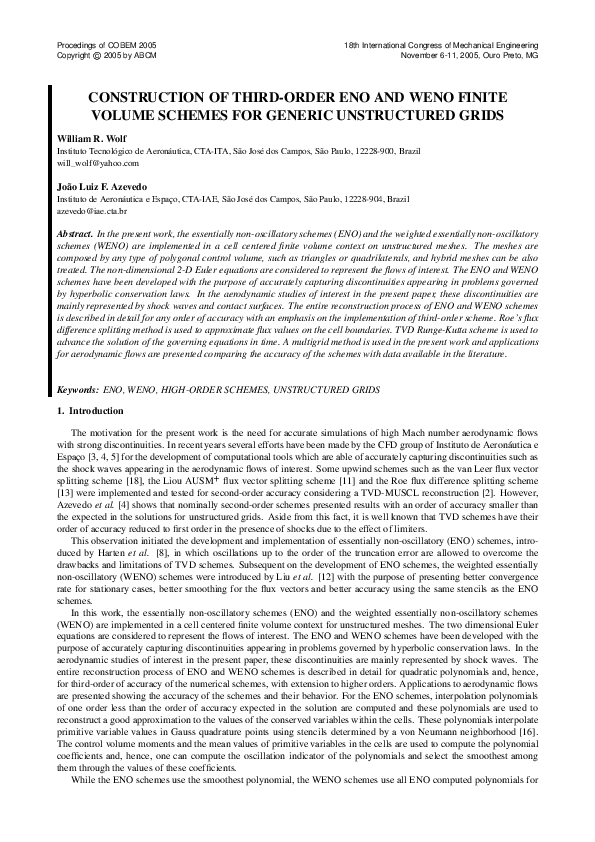 Pdf Construction Of Third Order Eno And Weno Finite Volume Schemes For Generic Unstructured Grids