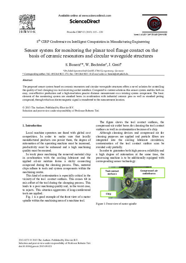 (PDF) Sensor System for Monitoring the Planar Tool Flange Contact on the Basis of Ceramic ...