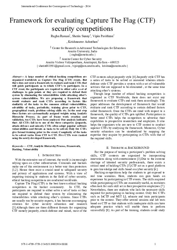(PDF) Framework for evaluating Capture the Flag (CTF) security competitions