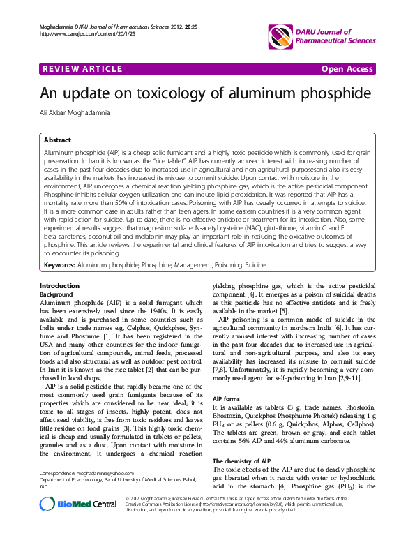 (PDF) An update on toxicology of aluminum phosphide | Ali Moghadamnia ...