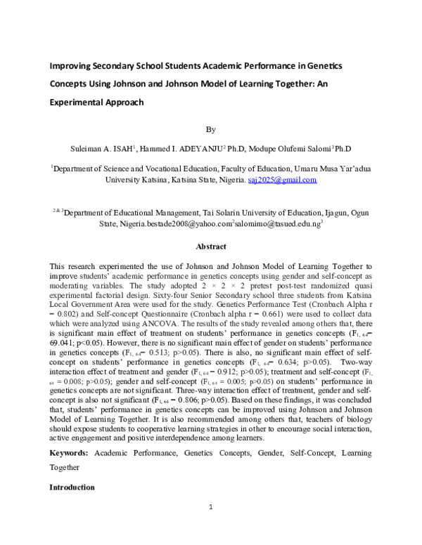 Improving Secondary School Students Academic Performance in Genetics ...