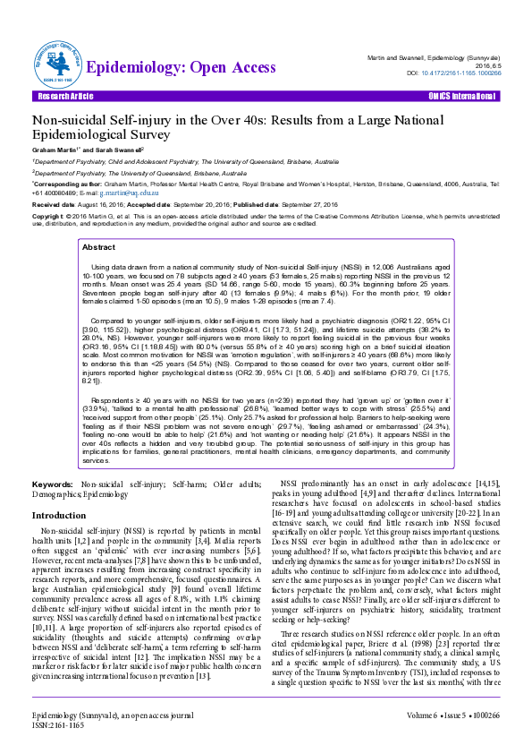 (PDF) Non-suicidal Self-injury in the Over 40s: Results from a Large ...