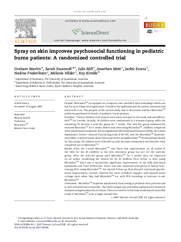(PDF) Spray on skin improves psychosocial functioning in pediatric ...