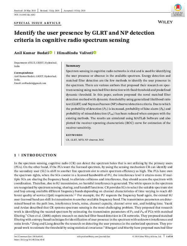 (PDF) Identify the user presence by GLRT and NP detection criteria in ...